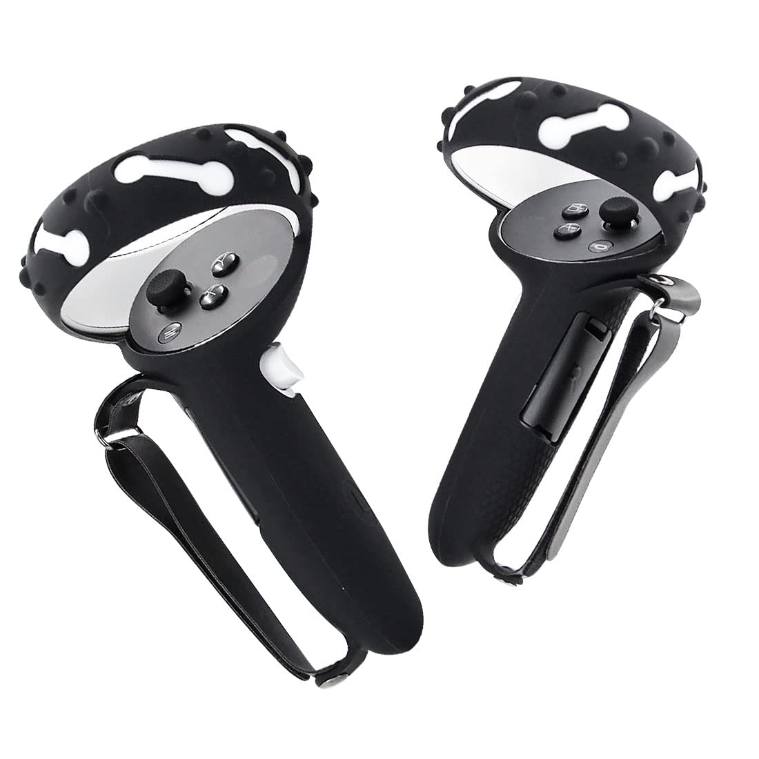 Upgraded Controller Grips Compatible with Oculus Quest 2 Accessories, Extended Controller Grips Cover for Quest 2 Accessories Crash/Fall Protector with Battery Opening Adjustable Knuckle Velcro Straps