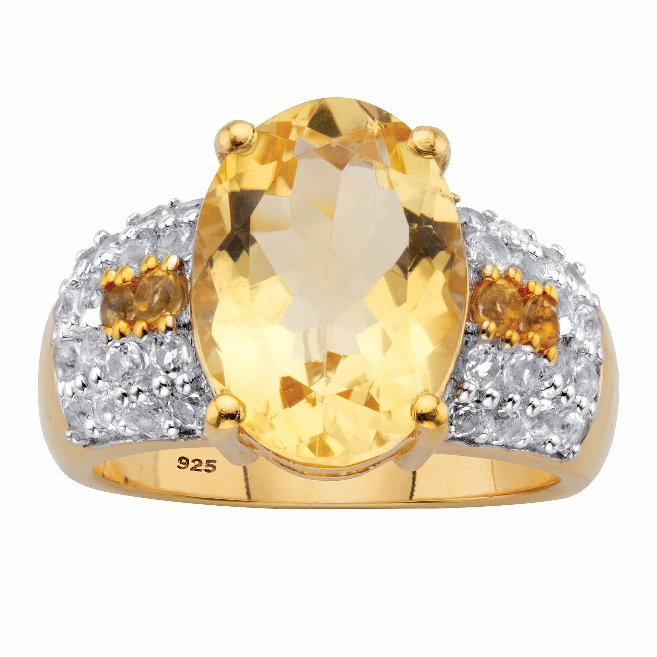PalmBeach Yellow Gold-plated Sterling Silver Oval Cut Genuine Yellow Citrine Pave Ring Sizes 6-10 Size 9