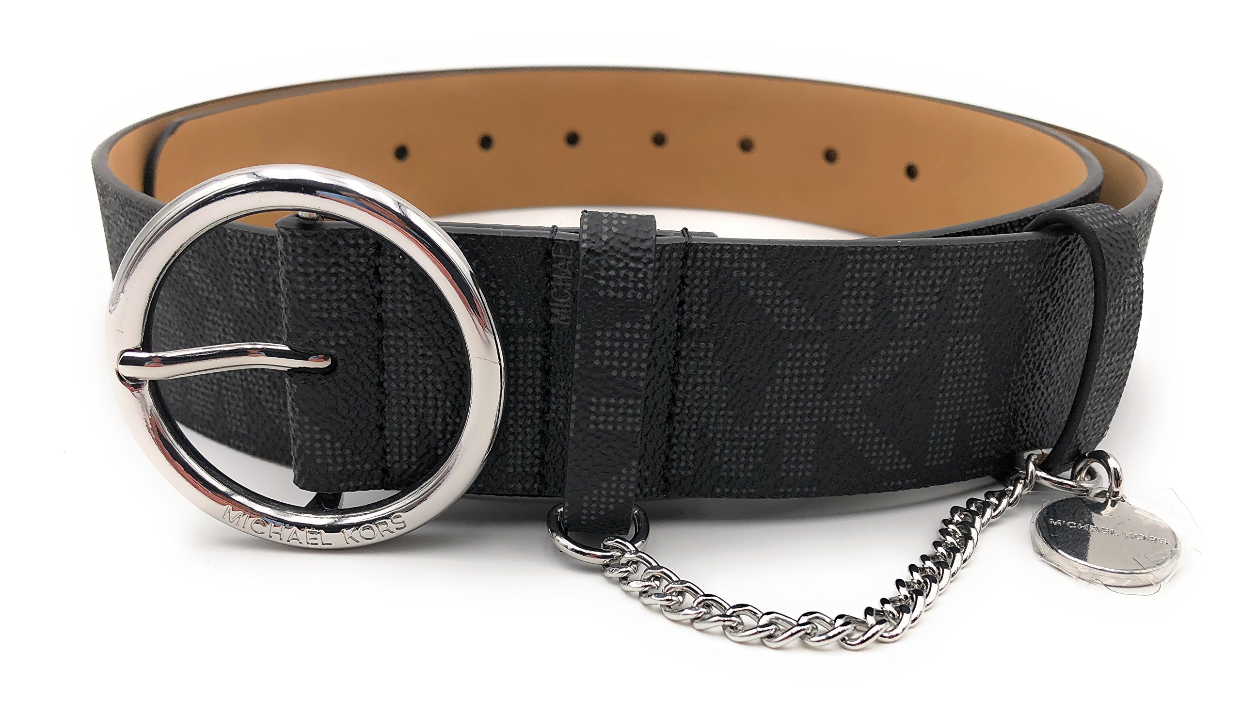 Michael Kors MK Charm Belt With Chain, Large, Black/Silver