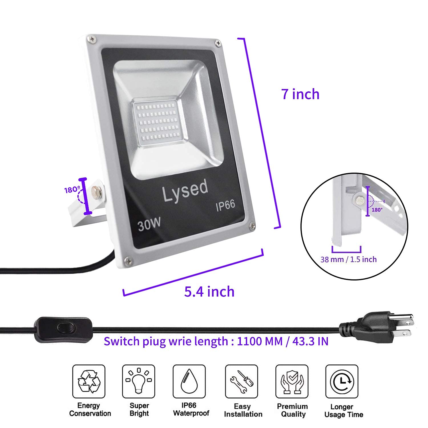 Lysed 30W Black Light, Black Lights for Glow Party, Blacklight Party Glow in The Dark, LED Black Lights Halloween Decorations, IP66 Waterproof (2 Pack)