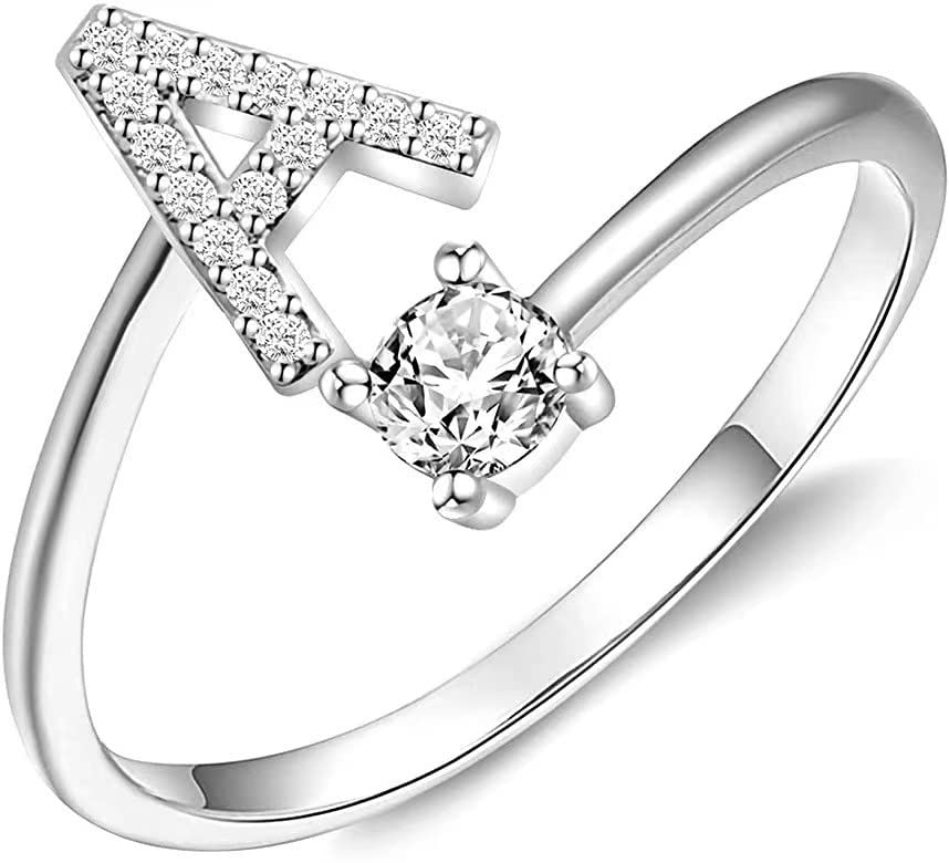 SITUMEIZI A Initial Letter Rings for Women Girls Adjustable Stainless Steel Alphabet Rings