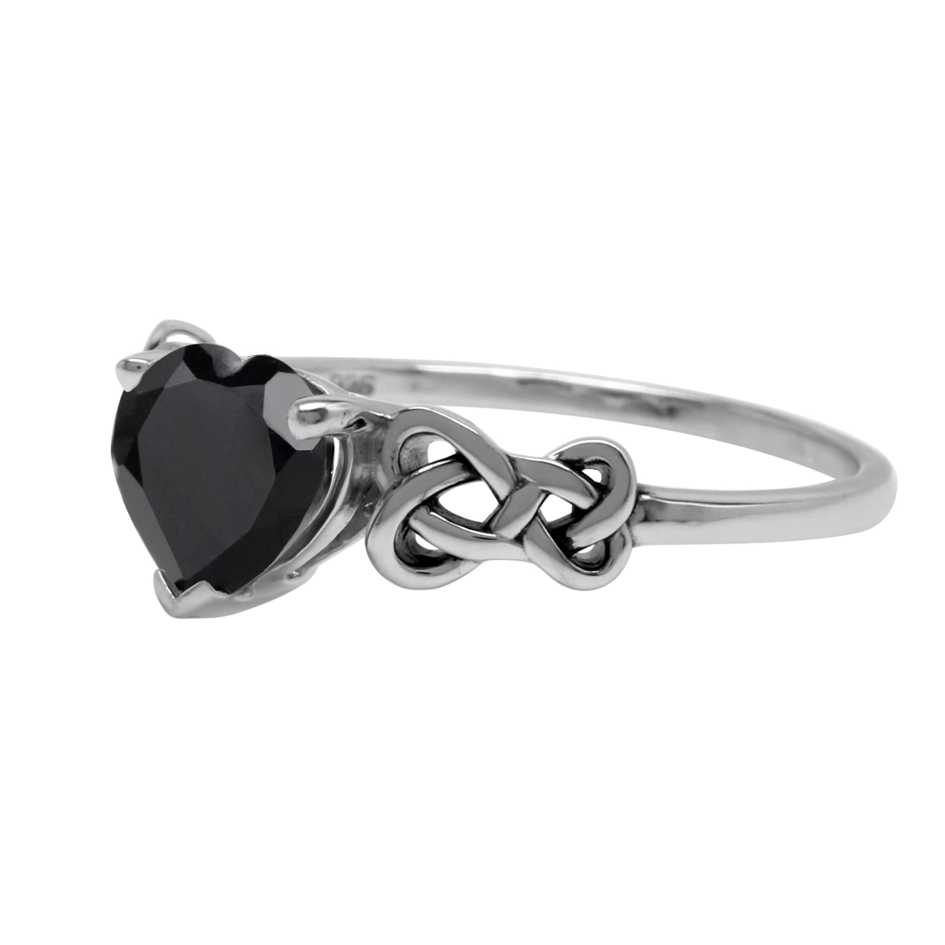 Silvershake 1 CTW Natural 7MM Heart Shape Black Onyx 925 Sterling Silver Celtic Knot Gemstone Ring Size 4.5