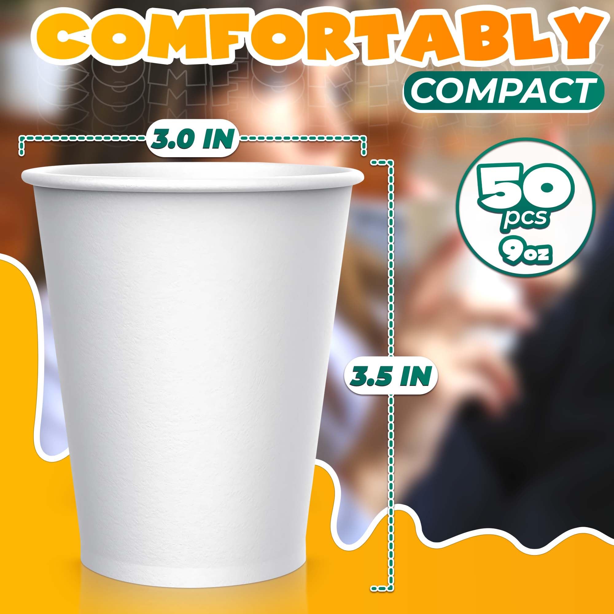 LEGLO 50Pcs Disposable Coffee Cups Reusable - 9 Oz Paper Cups for Drinking Disposable Cups Hot Beverage Cups - Tea Cups Party Paper Cups for Wedding Reception