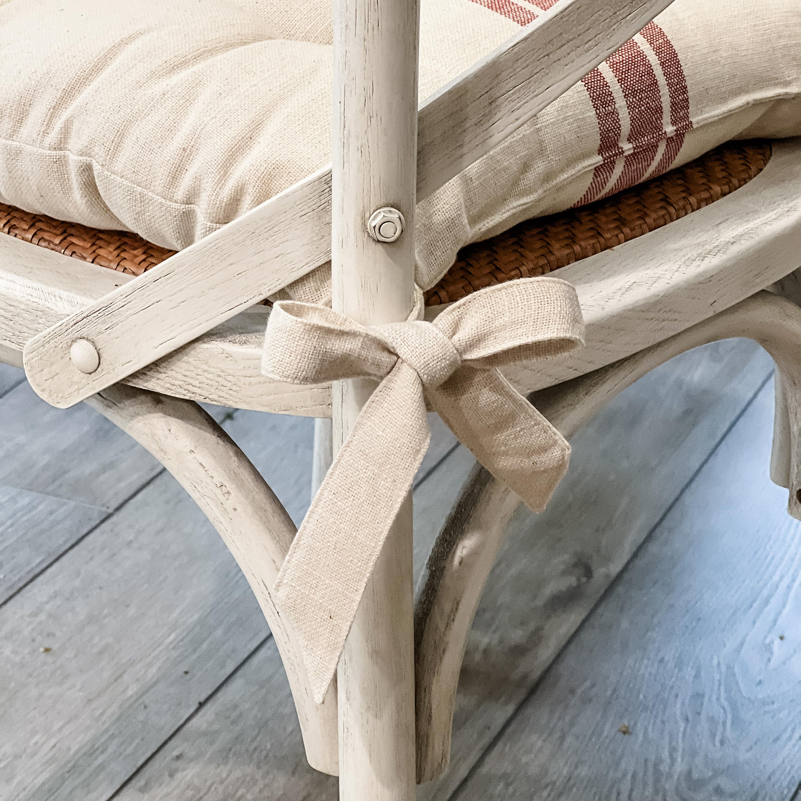 Piper Classics Market Place Red Grain Sack Stripe Chair Pad, 16" x 16", Farmhouse Décor Seat Cushion, Cream & Red