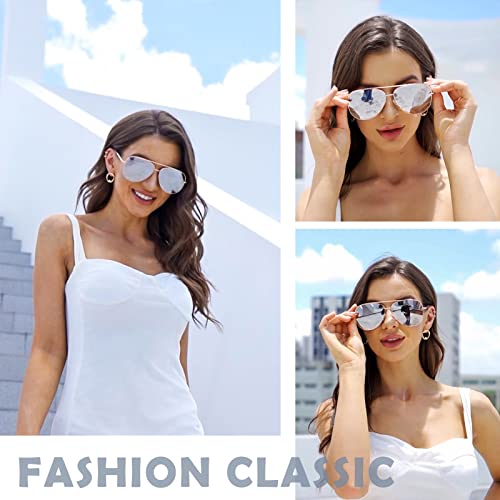 Sahouna Oversized Aviator Sunglasses for Women Polarized Sunglasses UV Protection Large Metal Frame Rose Gold