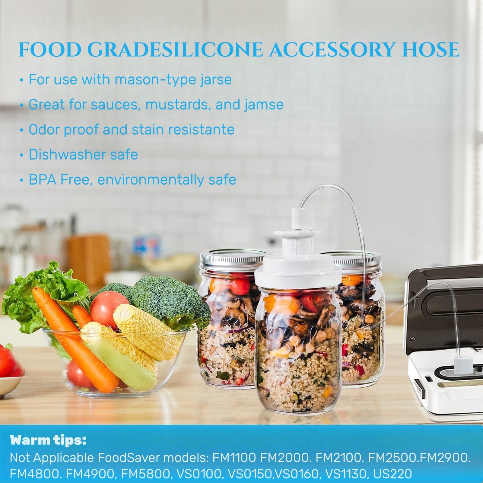 Mason Jar Vacuum Sealer Kit for Food Saver Jar Sealer Attachment,Food Storage with Accessory Hose for Regular and Wide Mouth Mason Jars