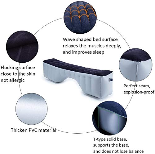 Mr.Ho Inflatable Car Travel Mattress Back Seat Gap Pad Air Bed Cushion Camping Air Couch (Blue)