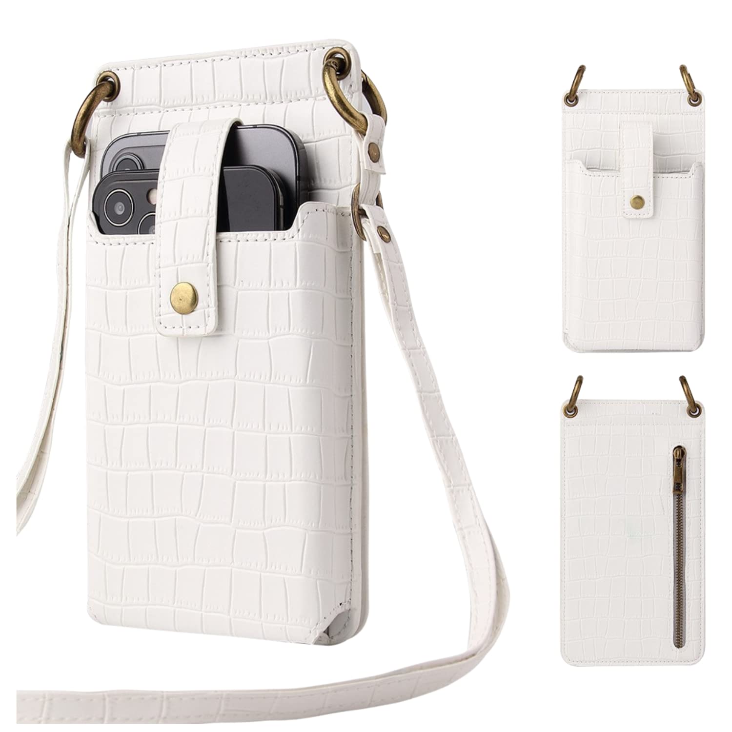 West Leathers Small Crossbody Cell Phone Purse for Women, Mini Messenger Shoulder Handbag Wallet with Credit Card Slots White