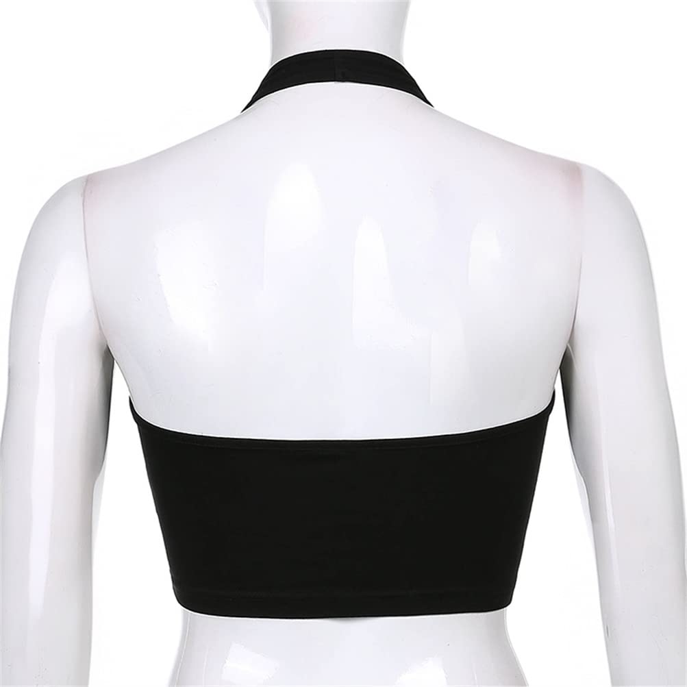 Sexy Western Tops for Women Goth Punk Halter Underboob Crop Top Lace Up Chains Backless Small