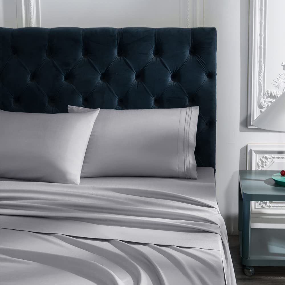 SAKIAO 4PC New Bed Sheets Set (Queen, Grey)