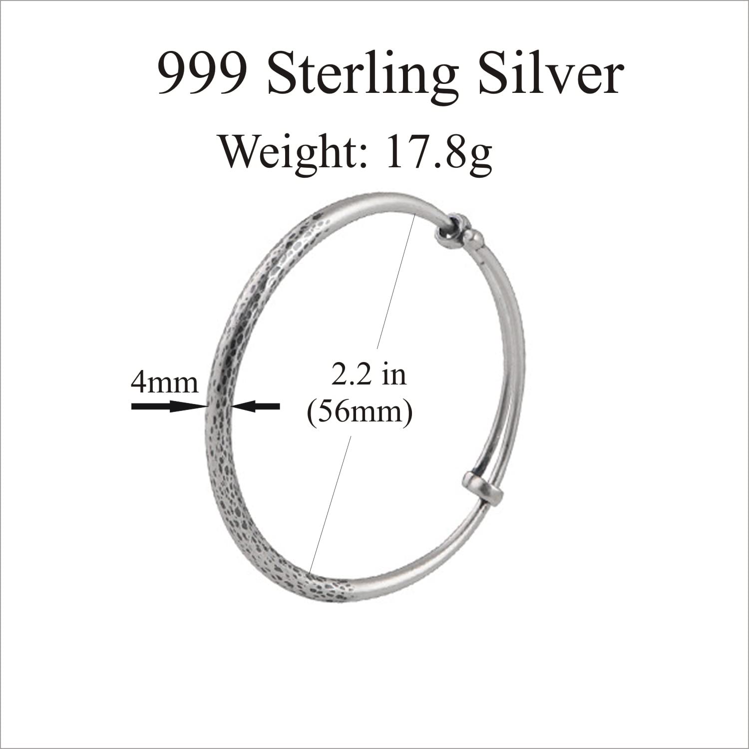 Solid 999 Sterling Silver Hammered Bangle, Customized Hammered Bracelet- Christmas Gift for Mom, Women, Sister, Girlfriend, Her ,Best Friend