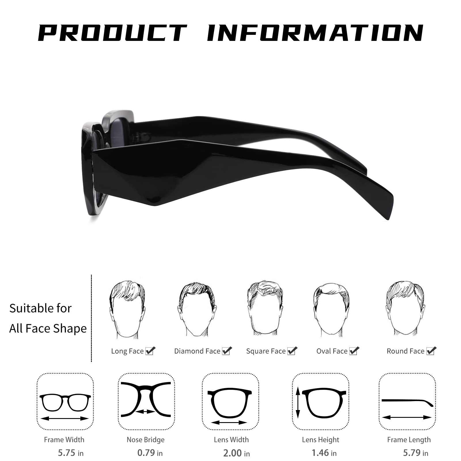 Pro Acme Trendy Rectangle Sunglasses for Women & Men, Retro Vintage 90s Small Square Shades (Black Frame | Black Lens)