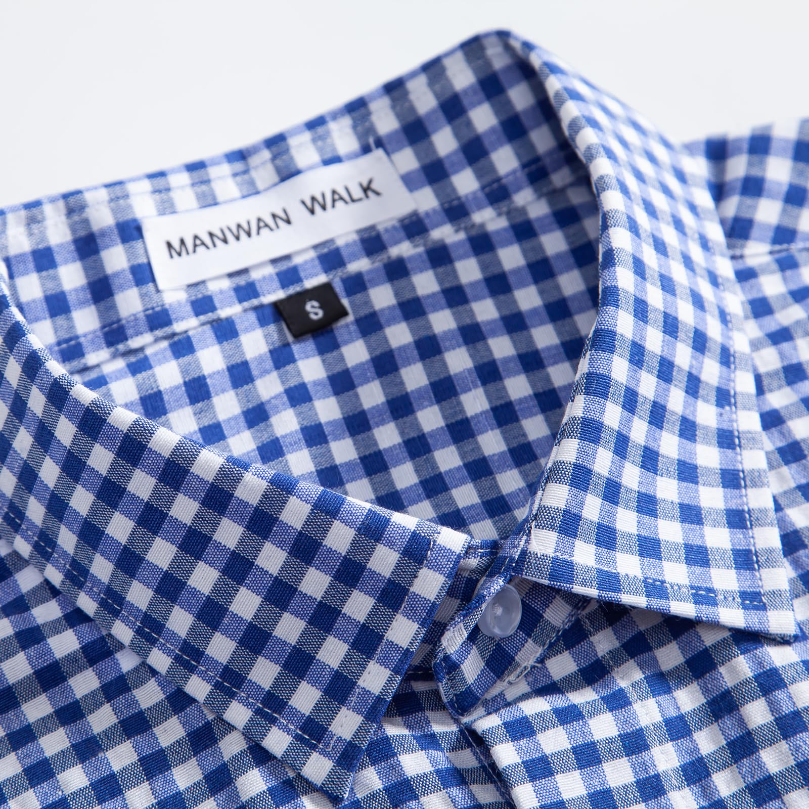 Manwan walk Men's Plaid Button Down Shirts Regular Fit Long Sleeve Casual Business Shirts Dark Blue XXL