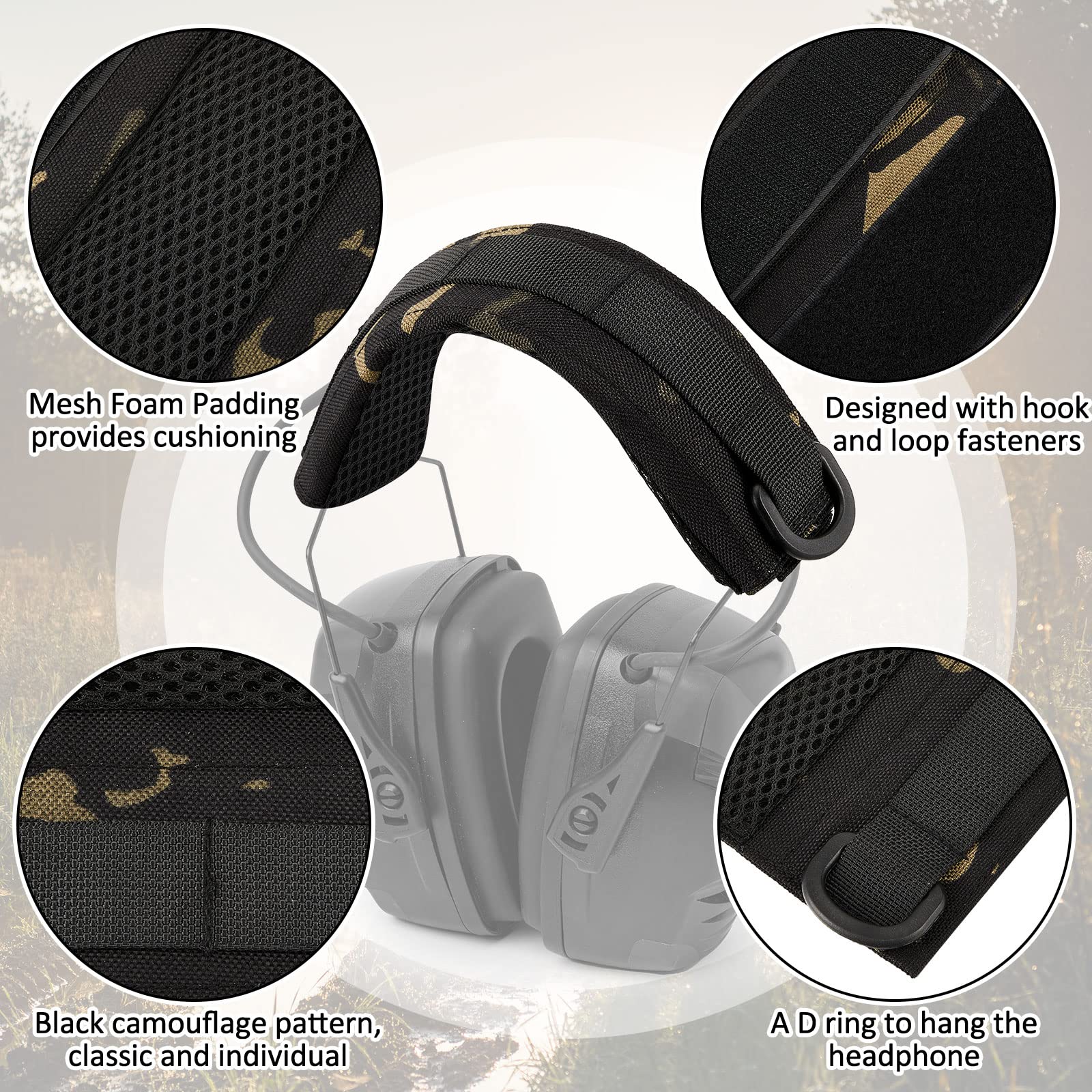 Patelai 2 Pieces Headset Cover Tactical Earmuffs Modular Cover for Accessories Replacement Headphone Headband Headset Cover Fit for All General Tactical Earmuffs, Black Camo
