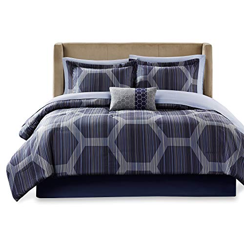 Madison Park Essentials Rincon Comforter (Set), Queen(90"x90"), Geo Dark Blue