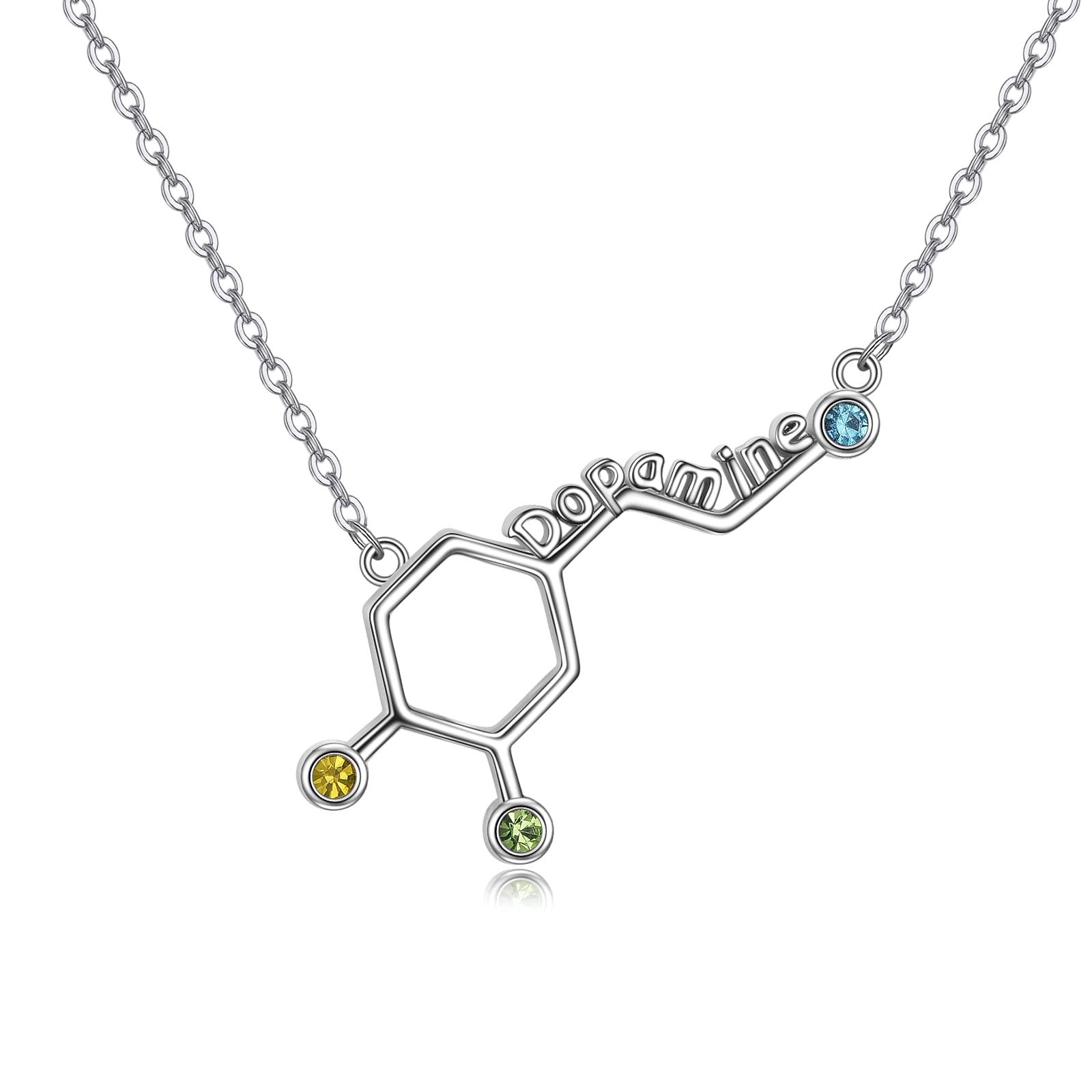 LUHE Serotonin Molecule Necklace, Caffeine Molecule Necklace Sterling Silver Science Jewelry for Women Ideal Necklaces for Teacher Professor Chemistry Grad and Science Lovers