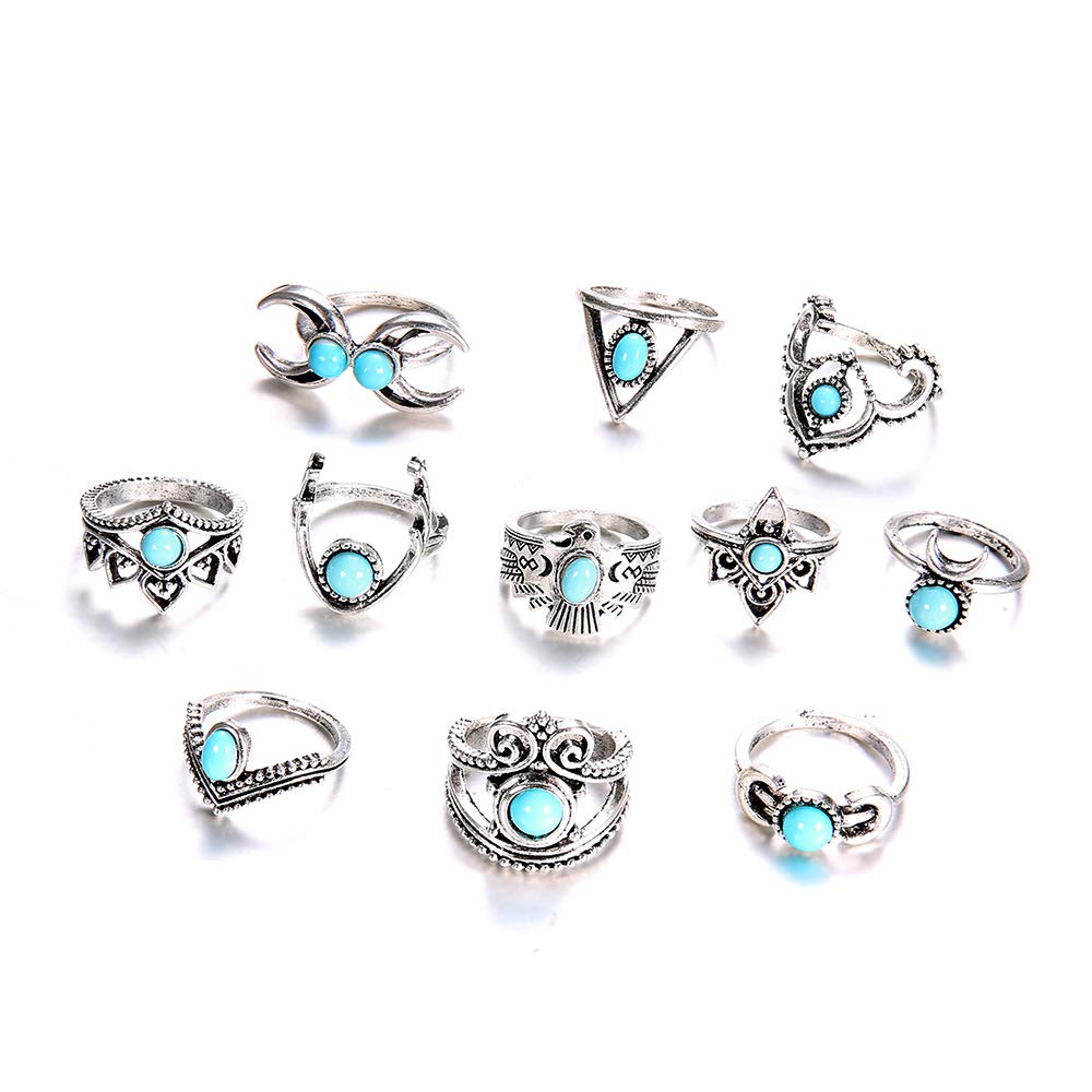 Western Turquoise Rings Set for Women Vintage Joint Knuckle Rings Bohemian Opal Stackable Rings Midi Stacking Rings for Holiday Gifts
