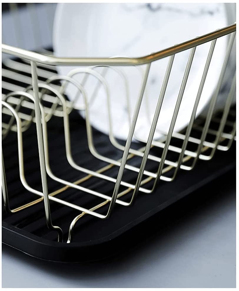 OLOTU Stable 1-Tier Dish Rack with Drainboard,Multifunctional Metal Utensil Holder for Kitchen Countertop,Durable Home Accessories,Black Dish Drying Rack