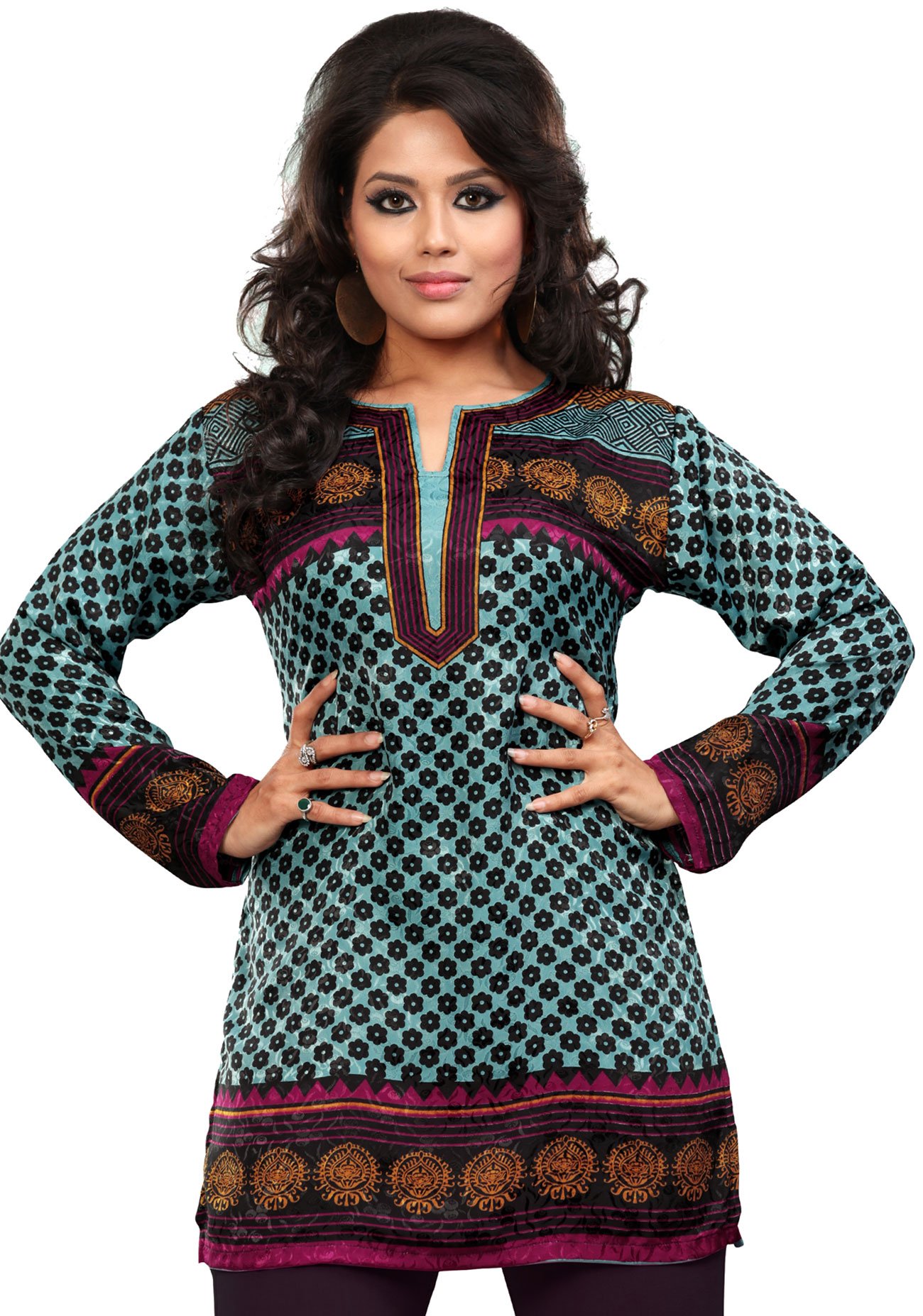 Maple Clothing India Short Tunic Top Kurti Women's Printed Indian Apparel (Blue, S)