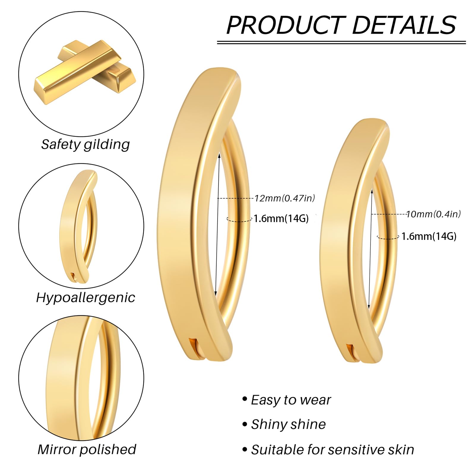 supsiah 14G Clicker Belly Button Ring,Surgical Steel Belly Button Rings Belly Barbell Piercing Navel Barbell Body Jewelry 2PCS (A-Gold)