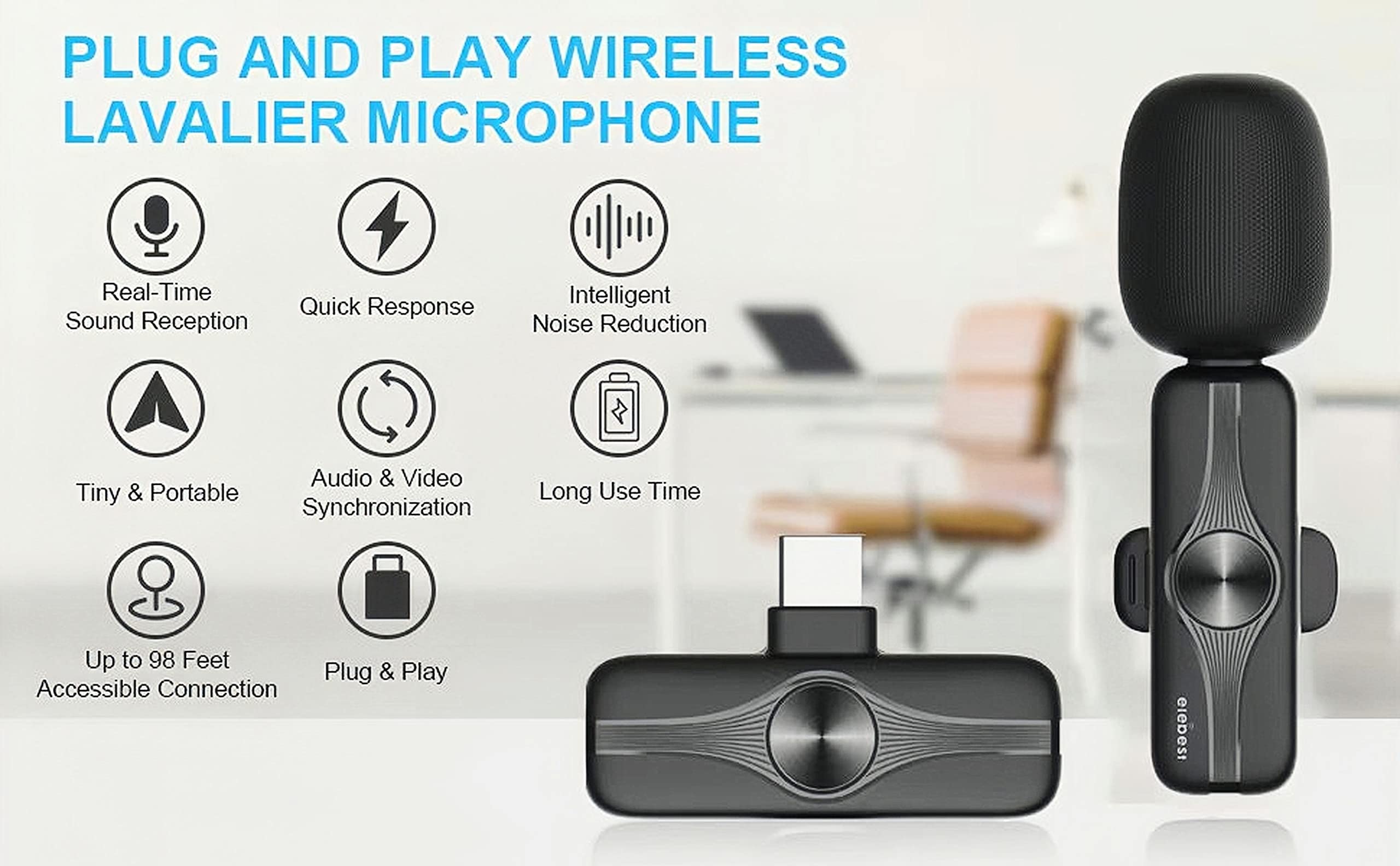 Sruzlia Wireless Lavalier Microphone, Dual Wireless Clip on Microphone for iPhone/iPad, Wireless Lapel Microphone for YouTube/Interview/Vlog/Presentation/Facebook Live