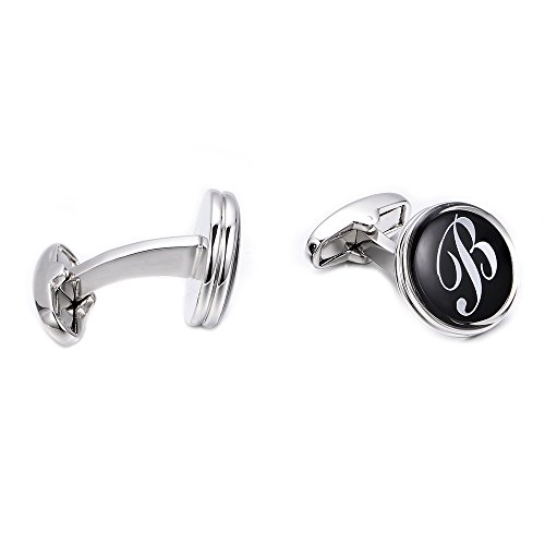 MERIT OCEAN Mens Letter Initial Cufflinks Alphabet Rhodium Plated Cuff Links Wedding Business A-Z