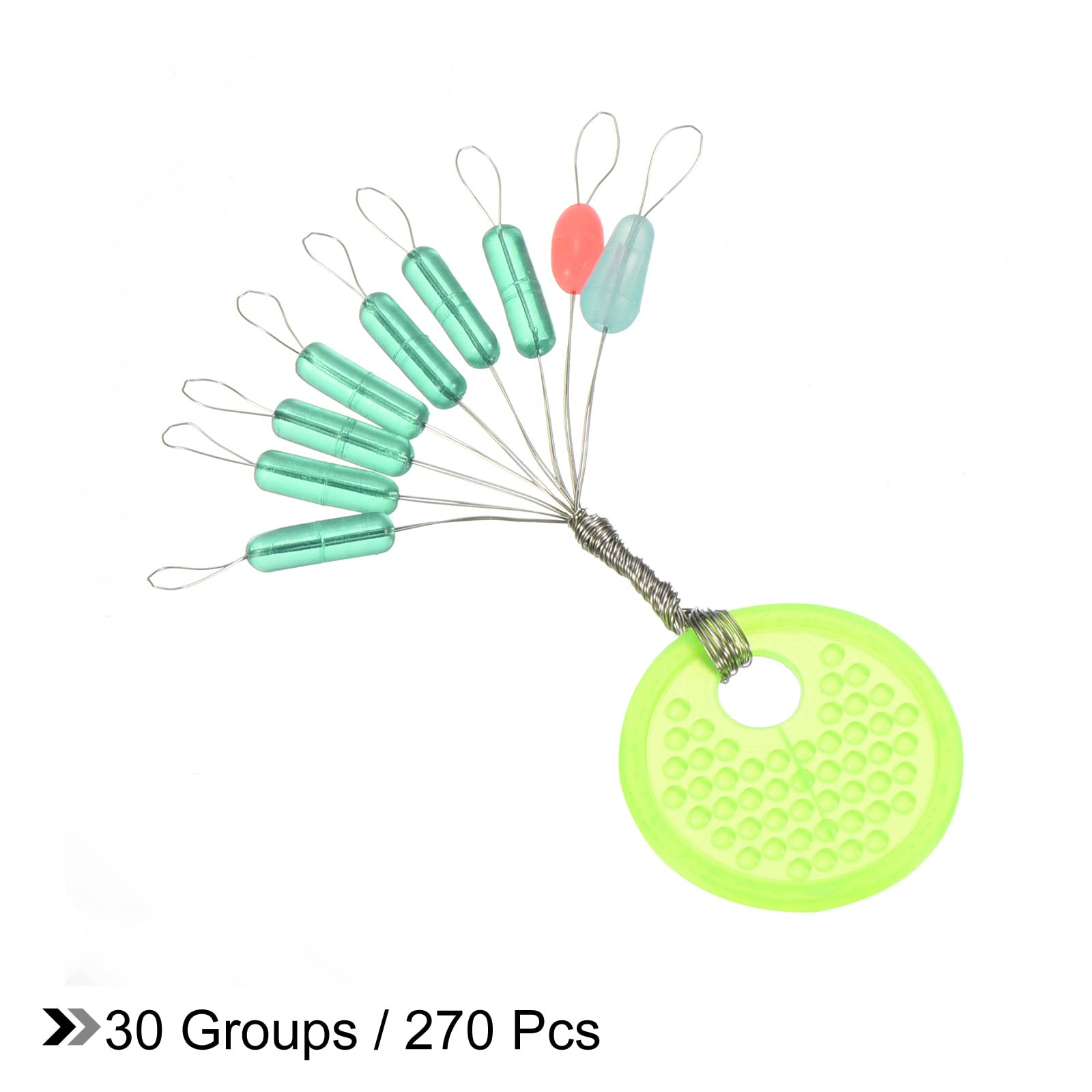 PATIKIL 0.24x0.06 Fishing Rubber Bobber Beads Stoppers, 270 Pieces 9 in 1 Float Sinker Stops Accessories Cylinder Shape S Size for Fishing Line, Light Green