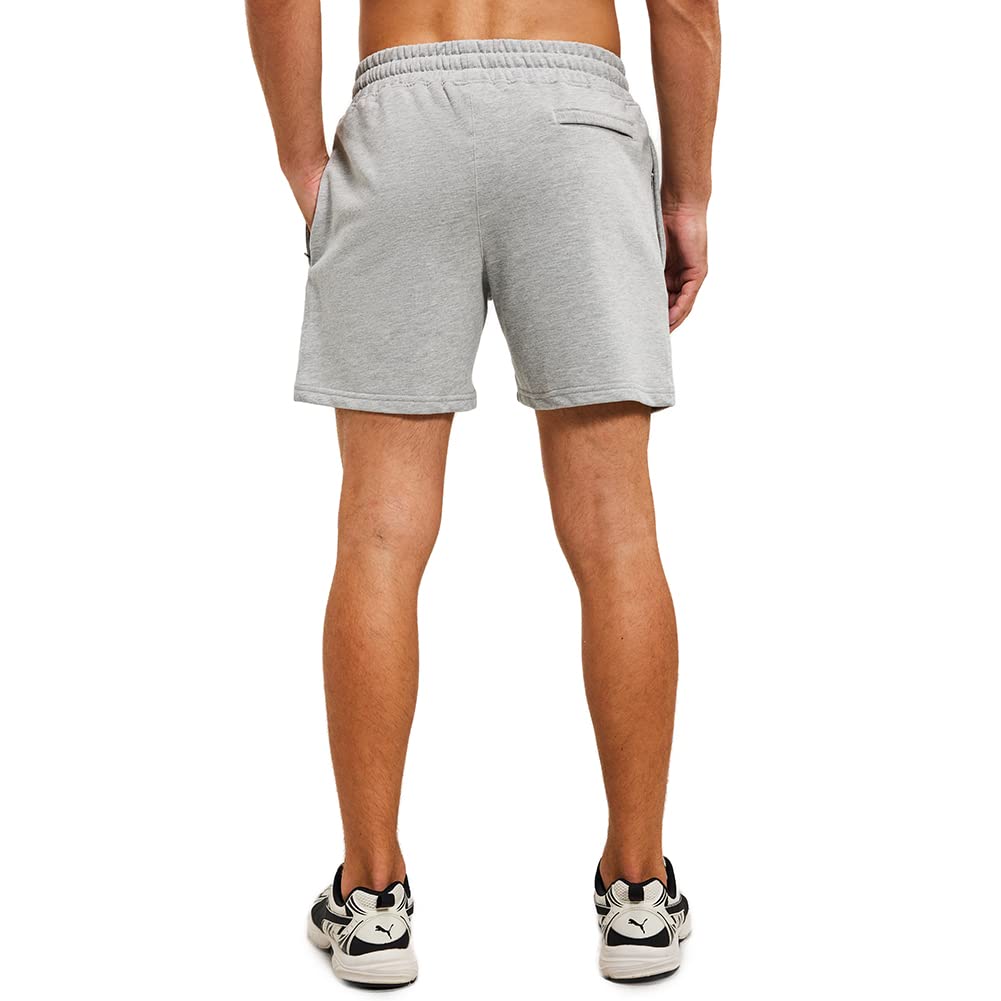 NIMENJOJA Mens 5.5" Athletic Gym Shorts Cotton Jogger Workout Lounge Jersey Zipper Pocket Sweat Shorts Grey
