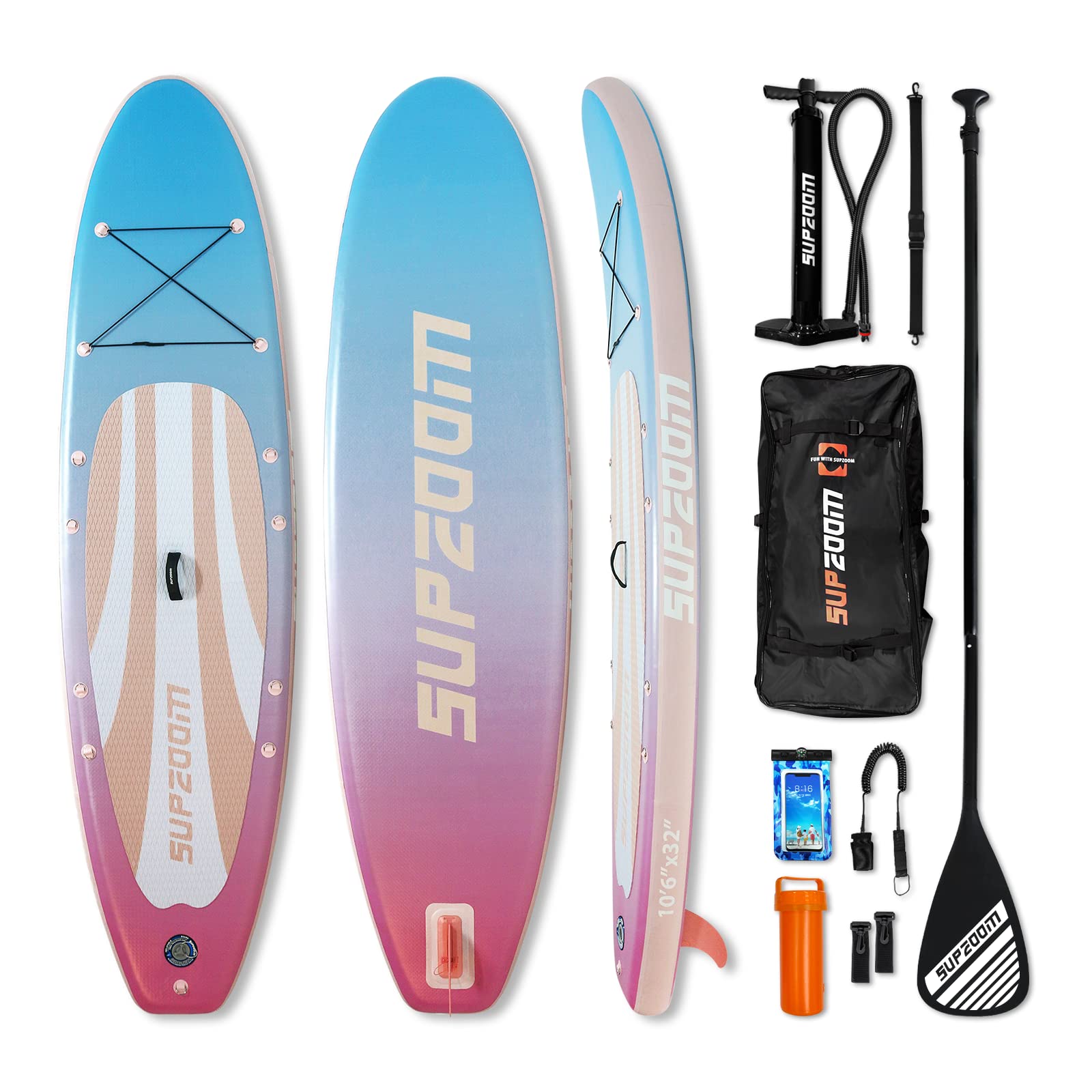 SupZoom Inflatable Stand up Paddle Board 10'6''x32''x6'' All Round SUP Yoga Board for Women with 10 Premium Sup Accessories, Adjustable Paddle etc. (Light Blue)