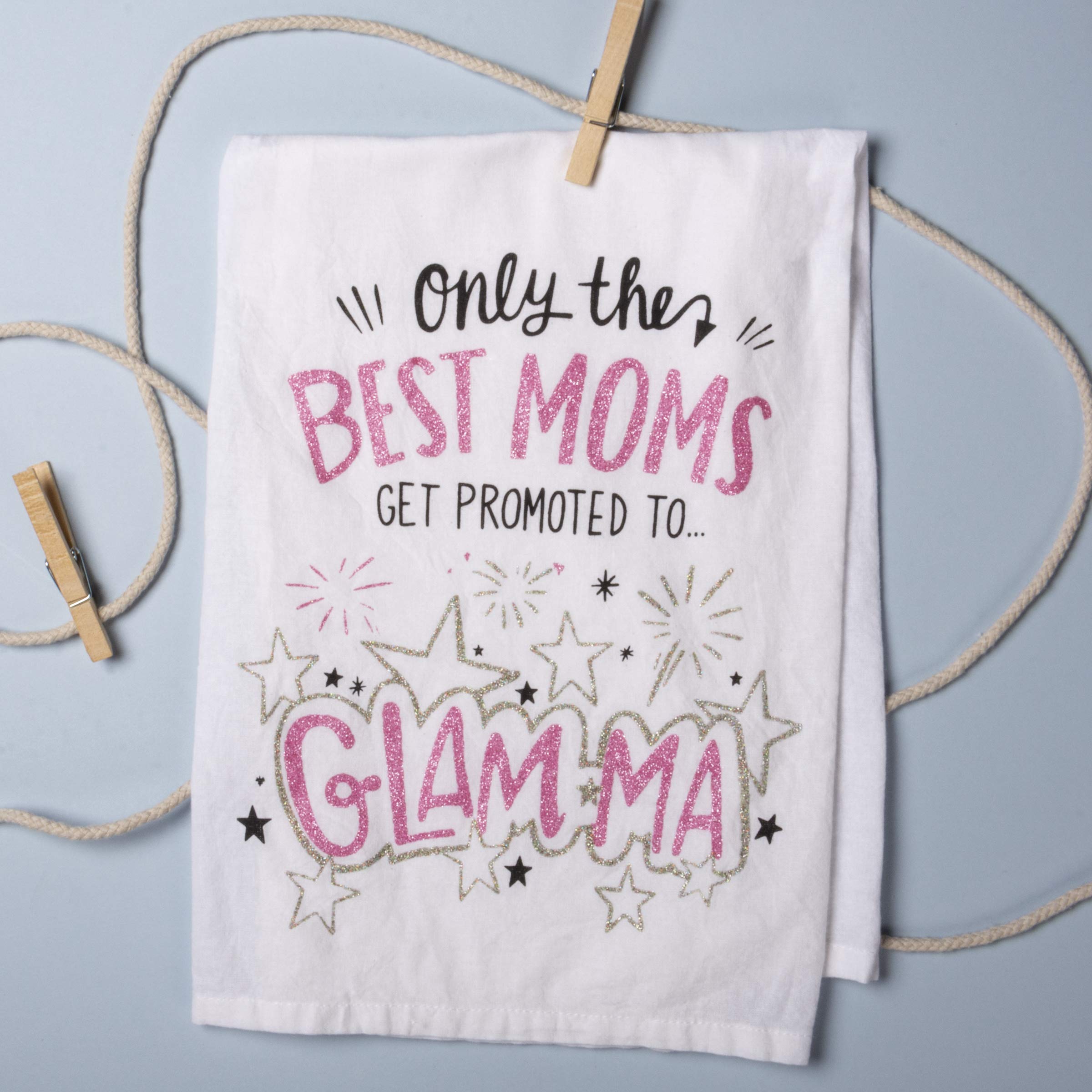 Primitives by Kathy - 34215 Primitives by Kathy LOL Made You Smile Glitter Dish Towel, 28" Square, Best Moms Get Promoted