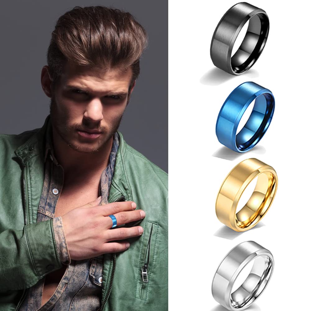 SAMOCO 16 Pcs Stainless Steel Fidget Band Rings for Men Women Cool Dragon Chain Stress Anxiety Relief Wedding Promise Band Ring Set Size 11