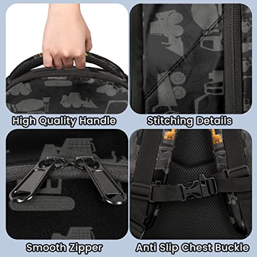 OMFUNS Excavator Truck Custom Name School Backpack for Boy Girl Teen Cool Car Personalized Student Bookbag for Primary Junior College Customized Laptop Backpack for Men Women