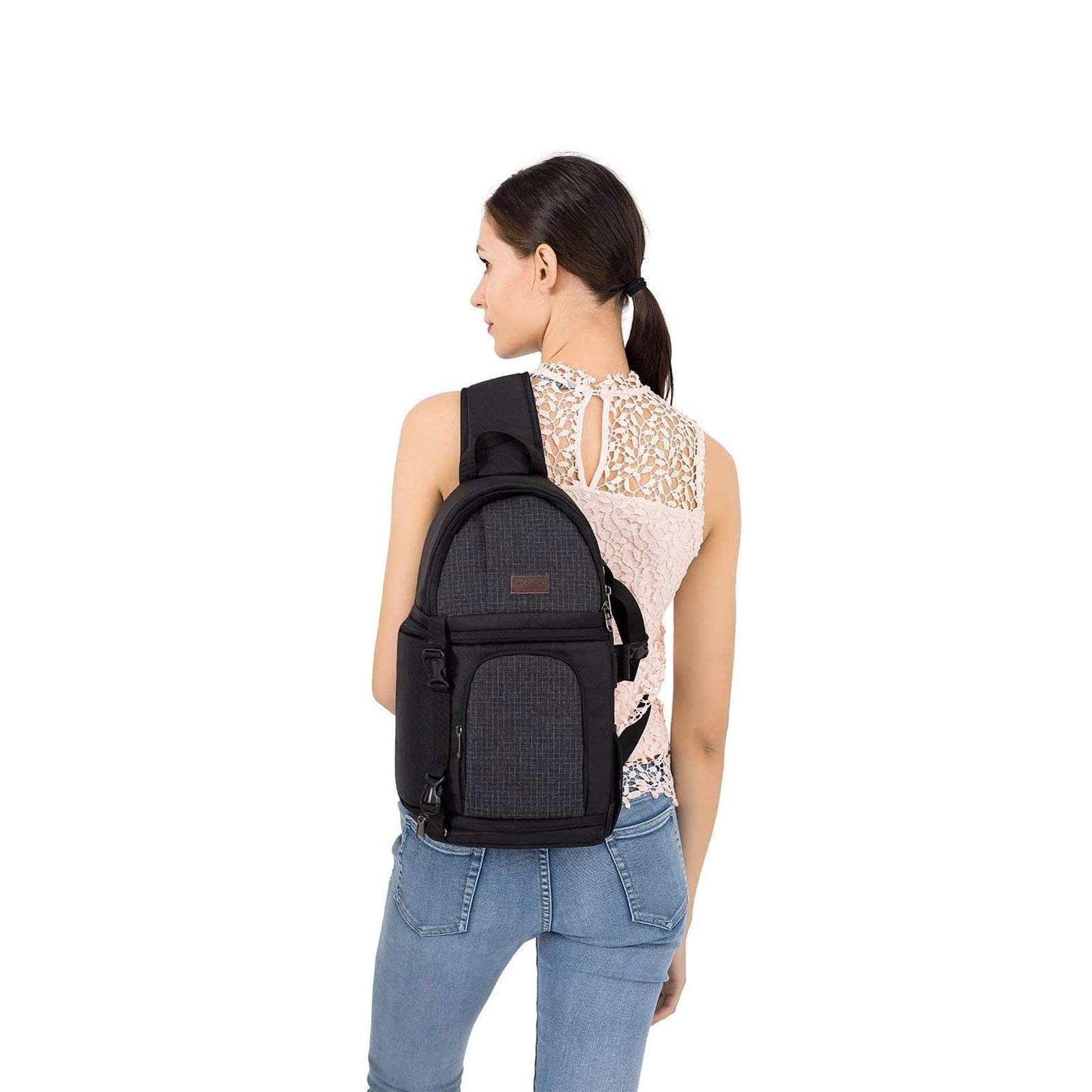 MOSISO Camera Sling Bag, DSLR/SLR/Mirrorless Camera Case Shockproof Photography Camera Backpack with Tripod Holder & Removable Modular Inserts Compatible with Canon/Nikon/Sony/Fuji, Black
