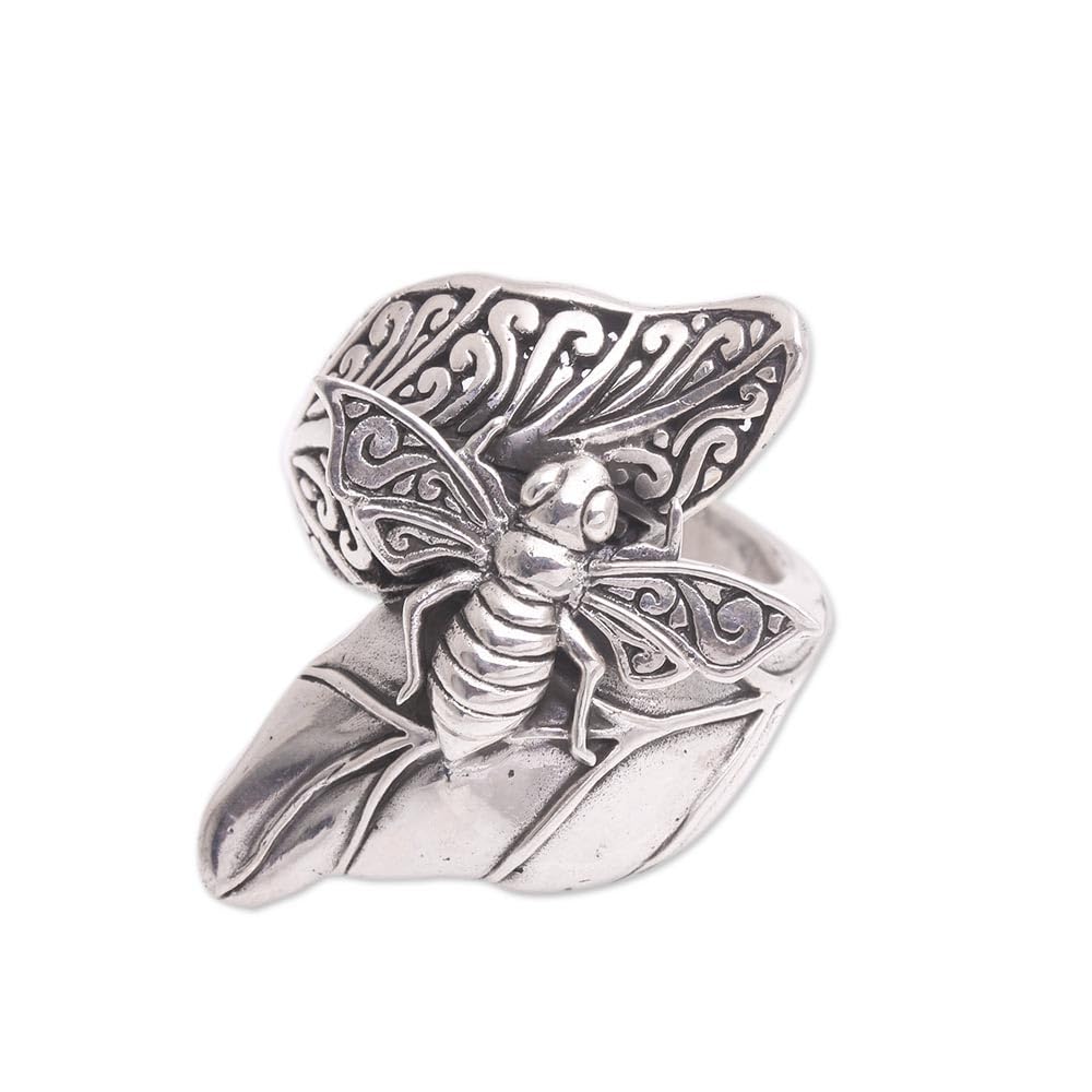 NOVICA Artisan Handmade .925 Sterling Silver Cocktail Ring Bee from Bali Indonesia Animal Themed Bug 'Bee Grove'
