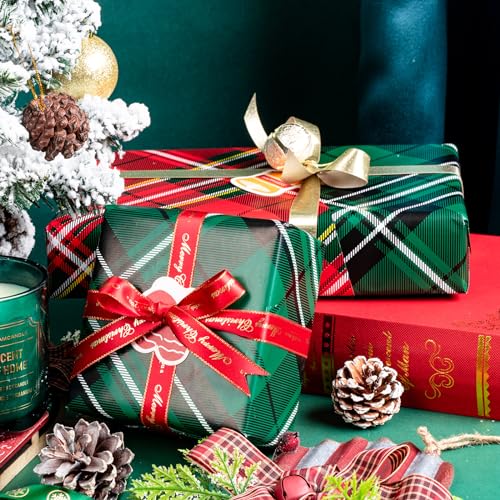 LeZakaa Reversible Christmas Wrapping Paper - Jumbo Roll - Green & Red Plaid - 24 inches x 100 Feet (200 sq.ft.)