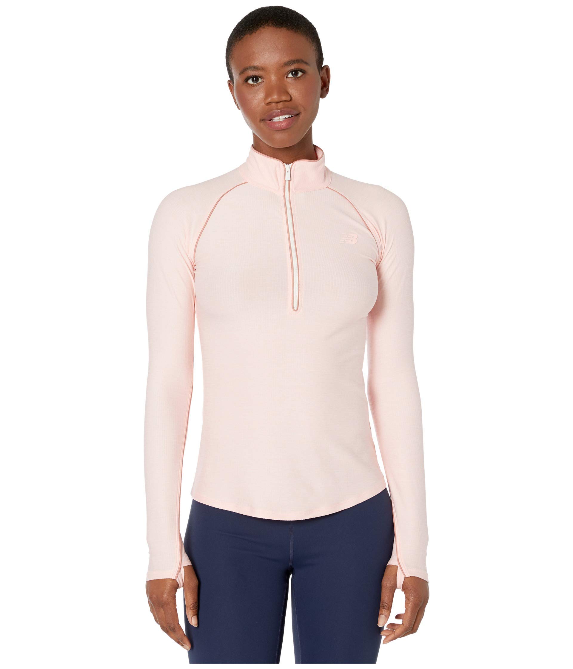 New Balance Women's Transform Half Zip, Peach Soda Heather, Small