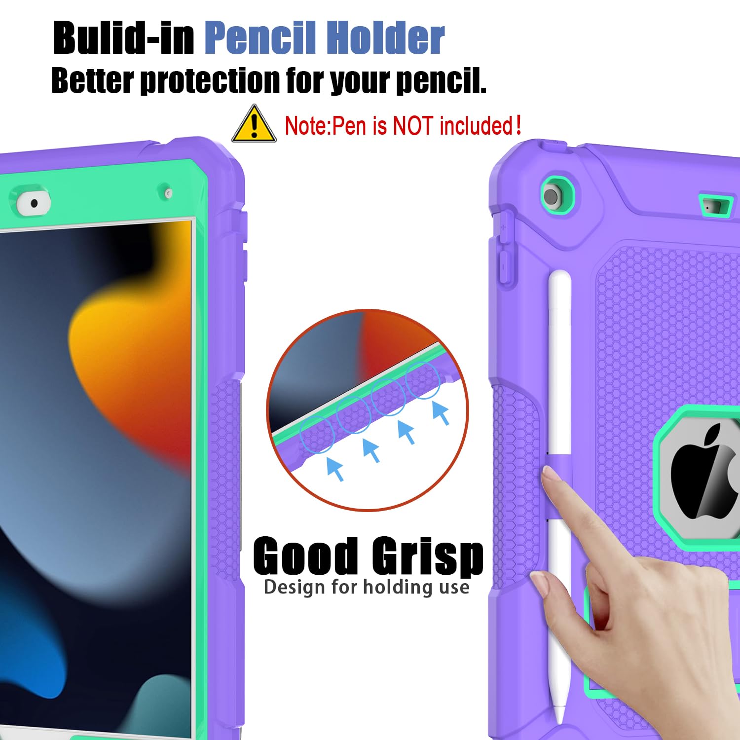 SUPNICE Case for iPad 9th Generation 2021 Model, iPad 10.2 Inch Case, Heavy Duty Shockproof Rugged Protective Cover with Built-in Stand for iPad 9th/8th/7th Gen 10.2" 2021/2020/2019, Light Green