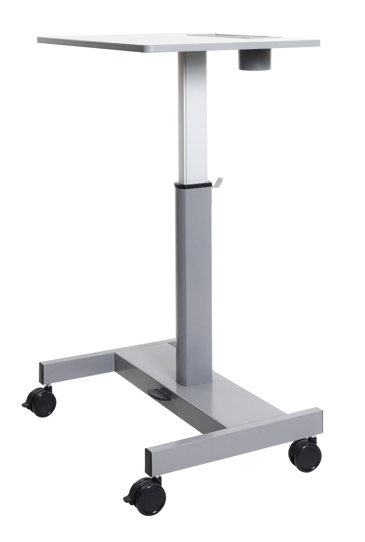 Offex Student-P Mobile Classroom Height Adjustable Cup Holder Student Pneumatic Sit/Stand Desk - Light Gray/Medium Gray
