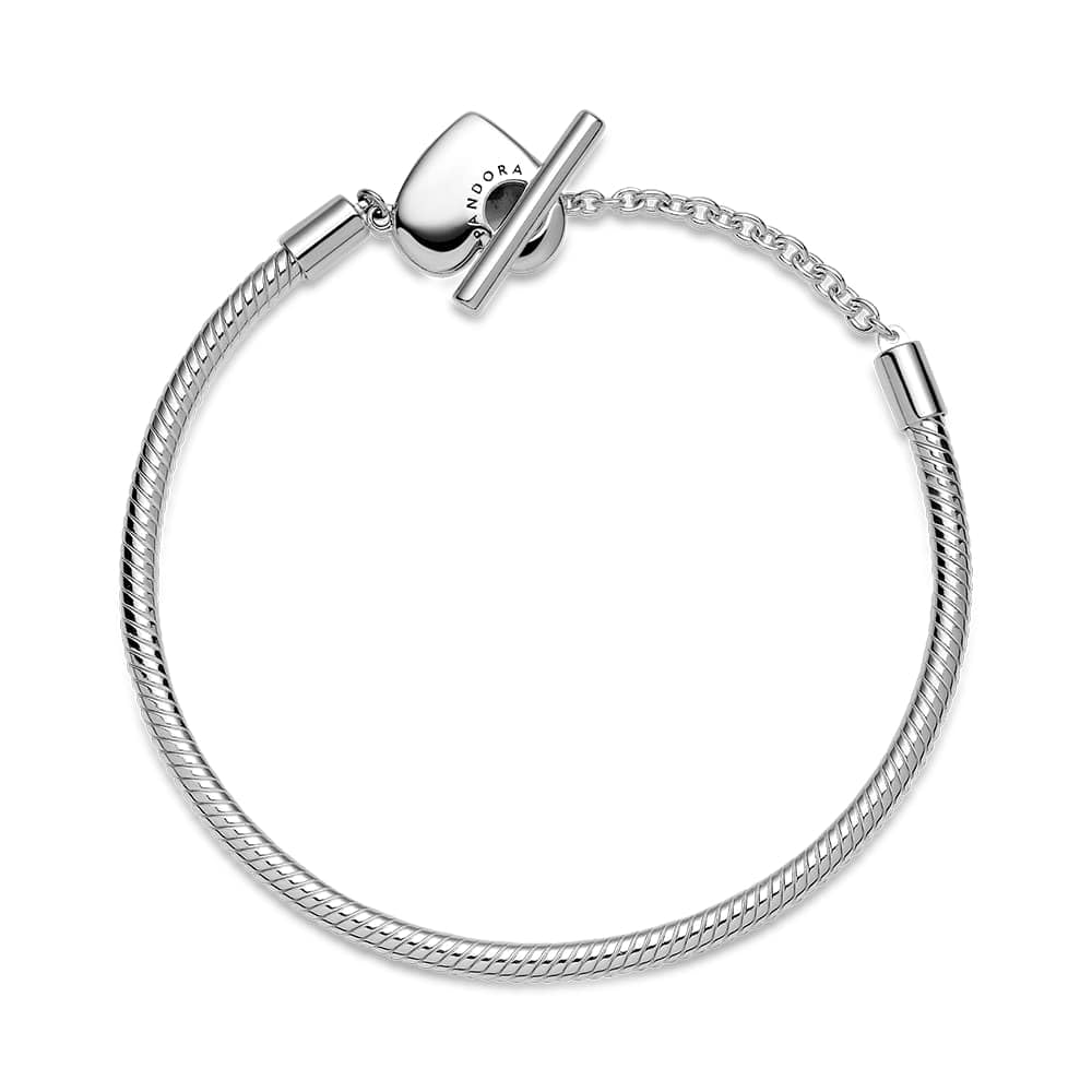 PANDORA Moments Engravable Heart T-Bar Snake Chain Bracelet