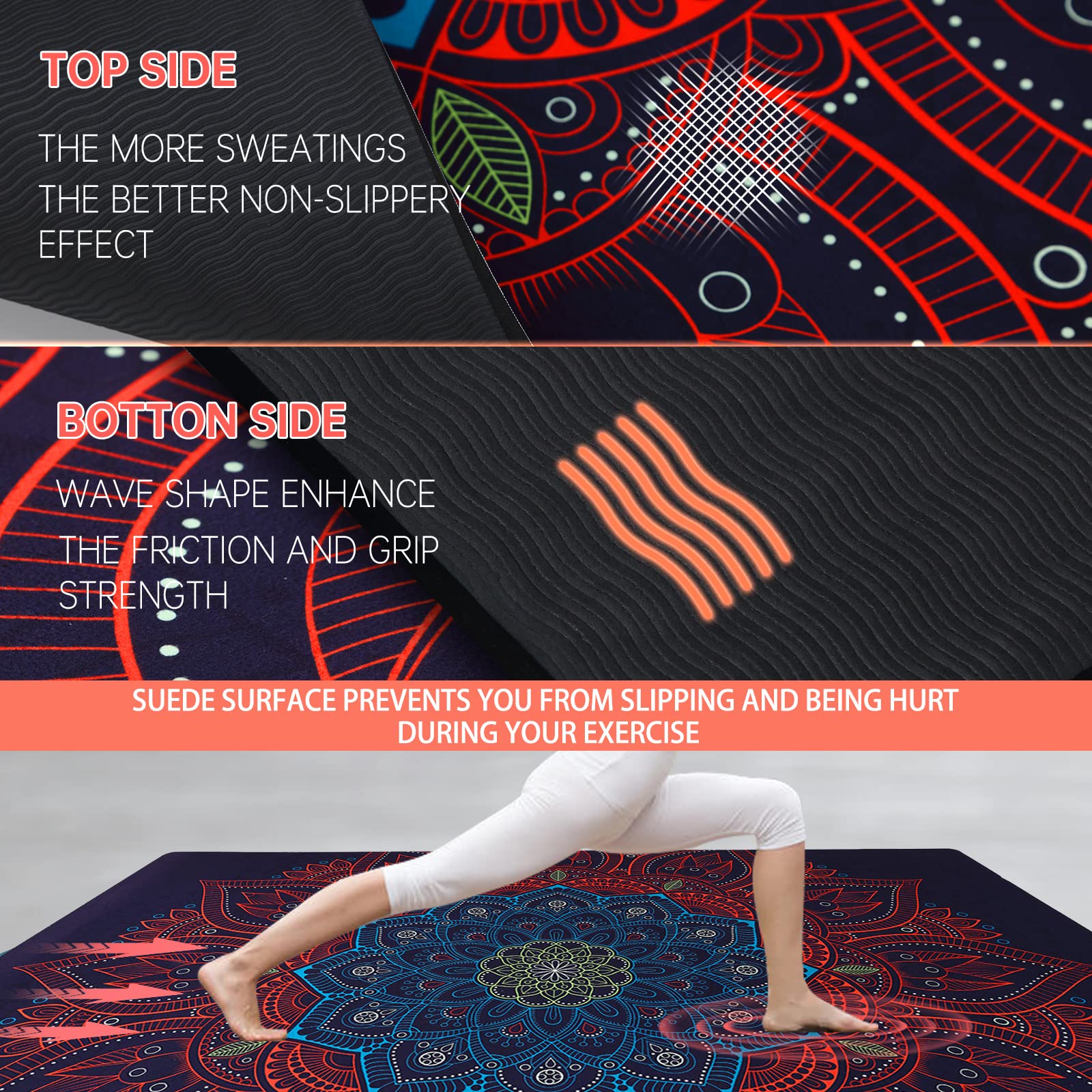 SURNUO 6.5ft x 4.5ft x 10mm Large Exercise Mat for Home Workout Extra Thick Workout Mat High-Density Non-Slip Soft Gym Flooring for Cardio,Pilates, Stretching,Plyo, MMA, Jump Rope