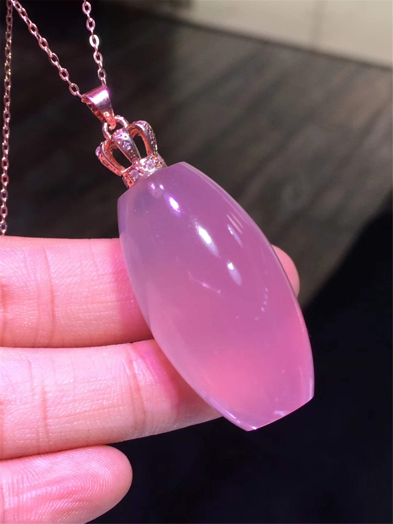 Muko Gemstone Genuine Natural Rose Quartz Pink Crystal Barrel Women Pendant 34x19mm AAAAA