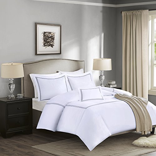 Madison Park Signature Down 1000-Thread Count Embroidered Cotton Duvet Cover Set Grey King