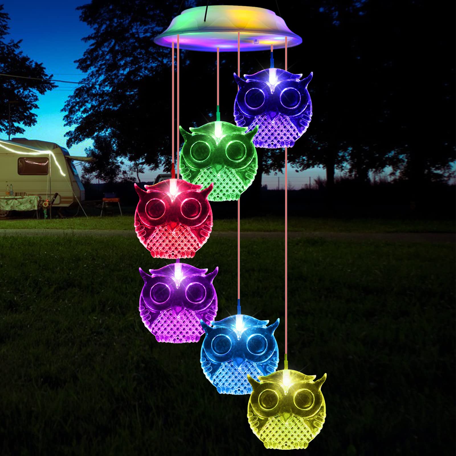 Wind Chimes,Owl Solar Wind Chimes for Outside, Waterproof LED Solar Powered Memorial Wind Chimes with Lights, Housewarming Gifts for Garden Outdoor Patio Yard Lawn Decor