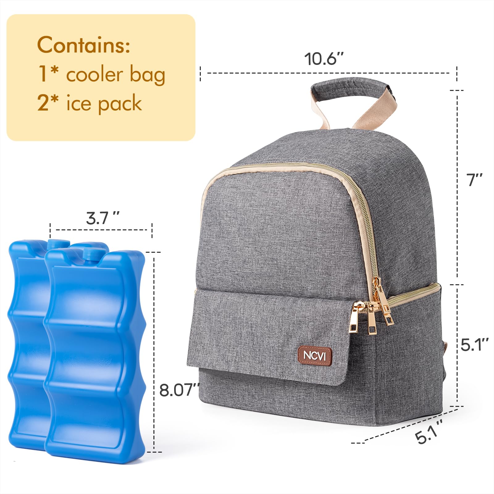 NCVI Breastmilk Cooler Bag with 2 Ice Pack, Breast Pump Bag with Cooler Fits 6 Bottles, Double Layer Breast Milk Baby Bottle Cooler Bag, for Travel, Nursing Mom Daycare, Work, Picnic, Black