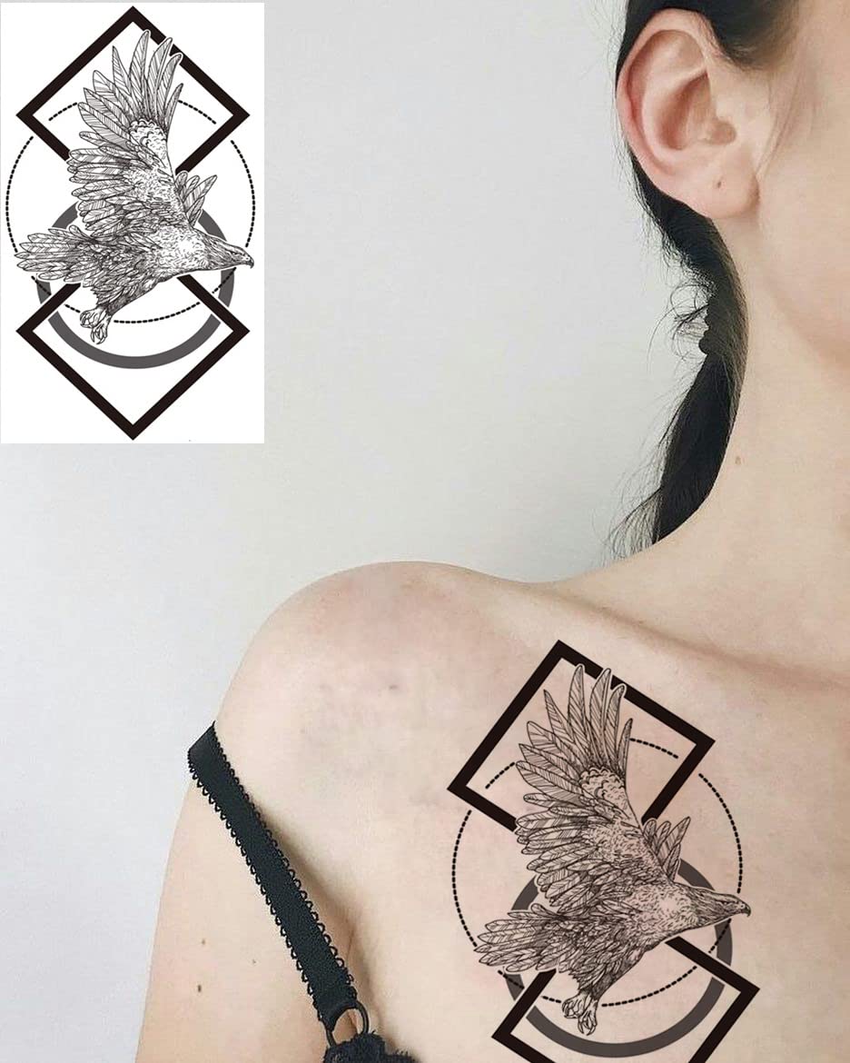 Ooopsiun 12 Large Sheets Eagle Temporary Tattoos For Men Kids, Cool Waterproof Body Fake Tattoo Sticker for Aldult 3D Eagle Large Arm Tattoos