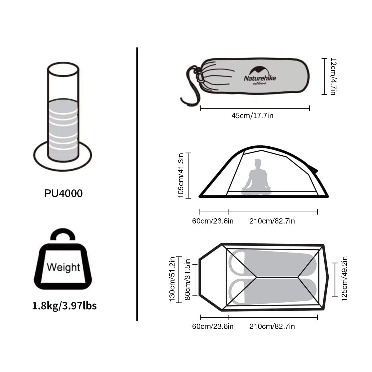 Naturehike Cloud Up Free Standing 2 Person Backpacking Tent Ultralight Nylon Double Layer Camping Tents for Two Person (2 Person, 20D Nylon Forest Green)