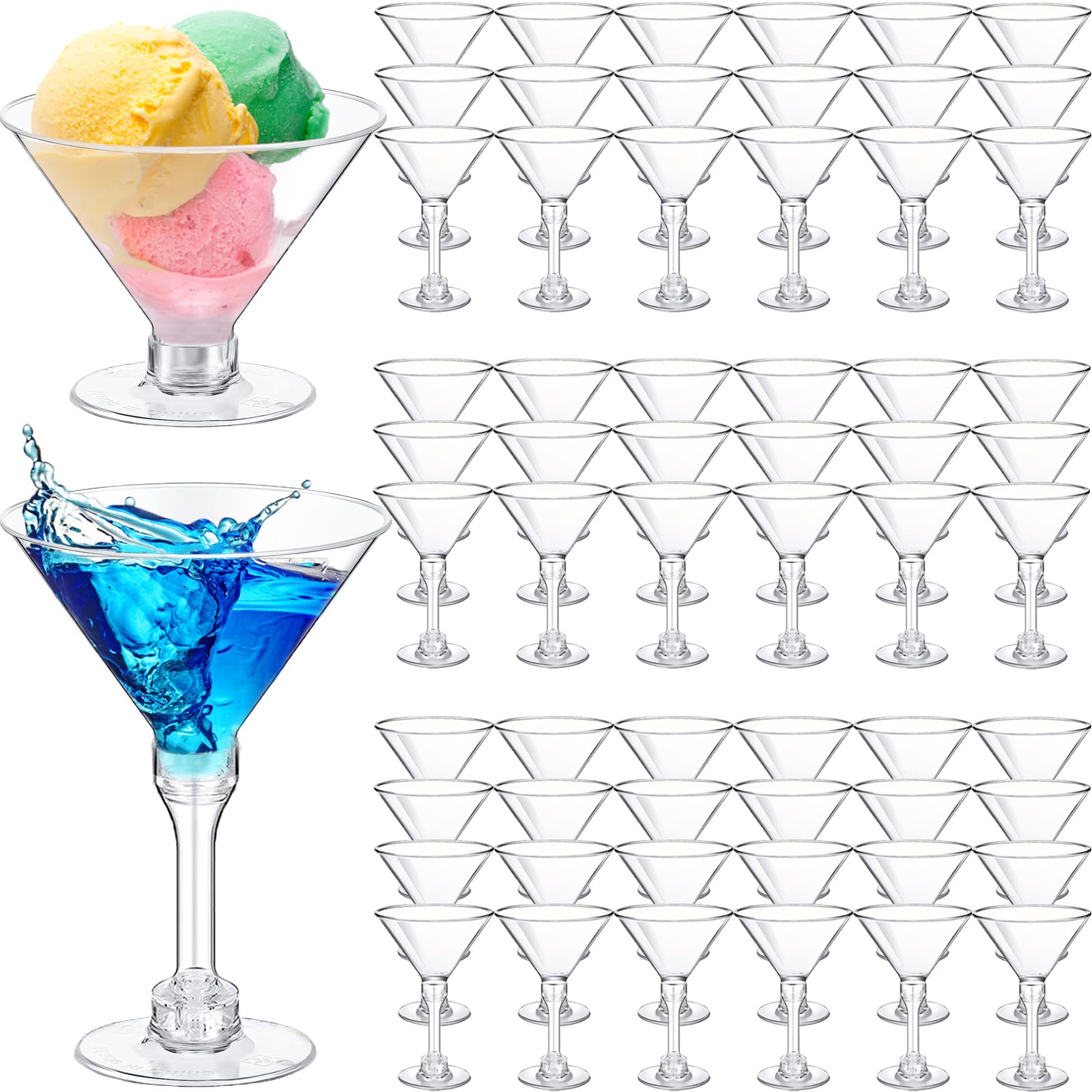 NDSWKR 60 Pcs Disposable Martini Glasses, 5 Oz Tall Martini Plastic Cups, Unbreakable Appetizer Dessert Cups for Wine, Champagne, Margarita, Ice Cream, Parfait, Party, Wedding, Birthday, Bar