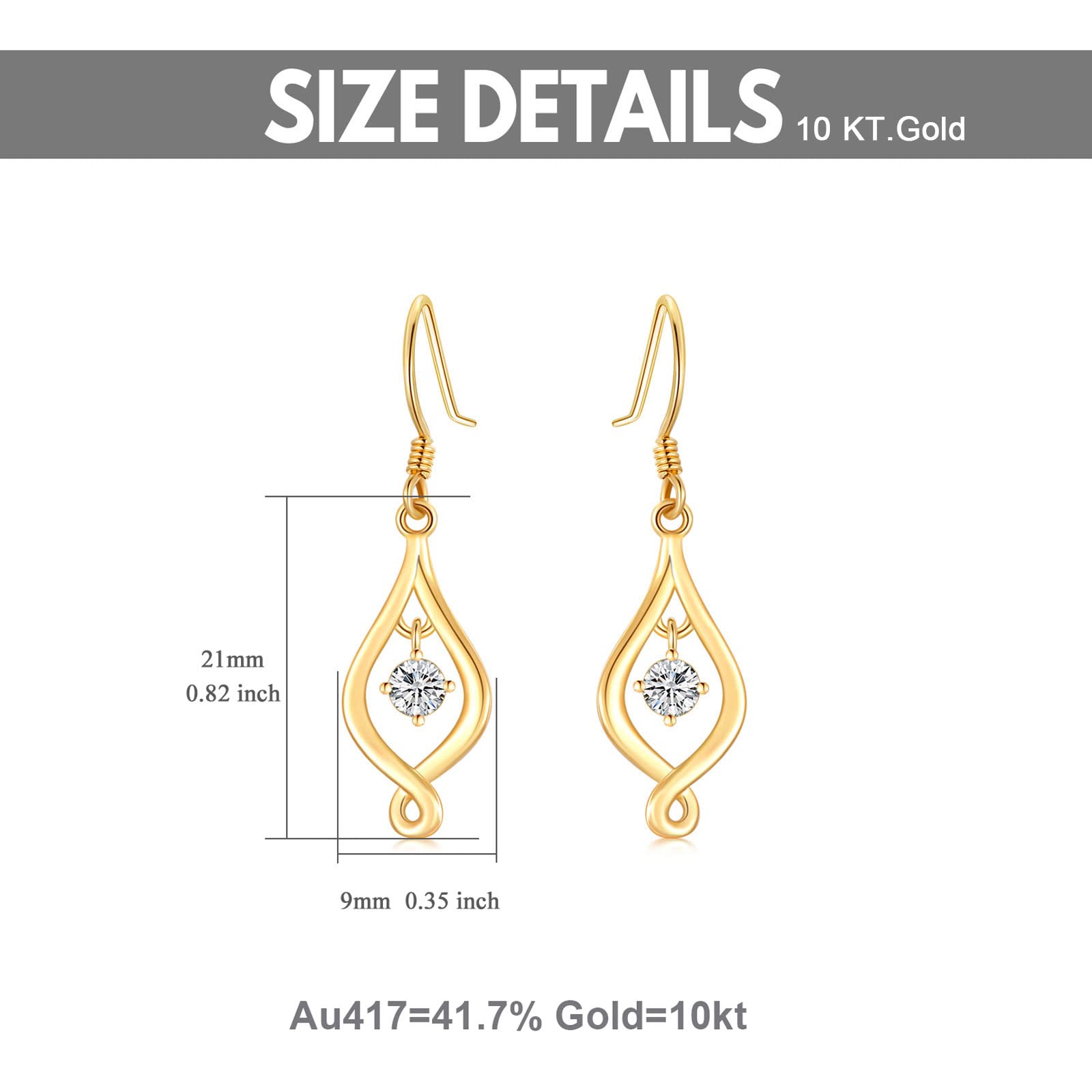 SISGEM 10K Solid Gold Infinity Drop Earrings for Women,Yellow Gold Moissanite Infinite Love Dangles Earrings Birthday Gifts for Wife Mom
