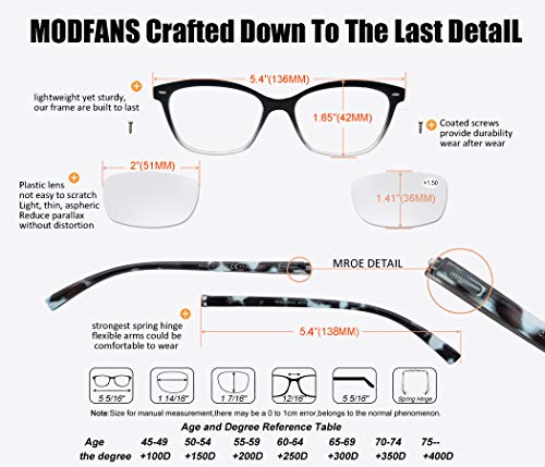 MODFANS Women Reading Glasses 1.75 4 Pair Stylish Ladies Readers with Comfort Spring Hinge Pattern Design Pouch Included