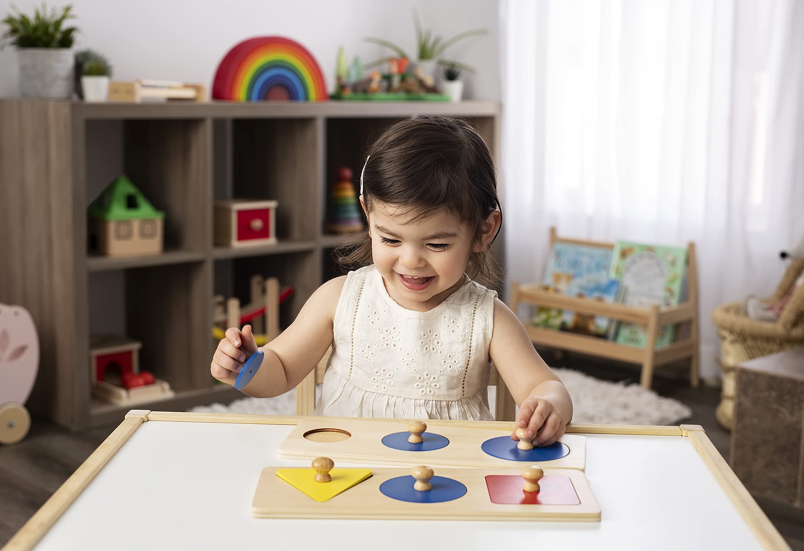 Montessori Multi Shape Wooden Puzzle Toy Baby Toddler First Jumbo Wood Peg Educational Basic Geometry, 2 pieces